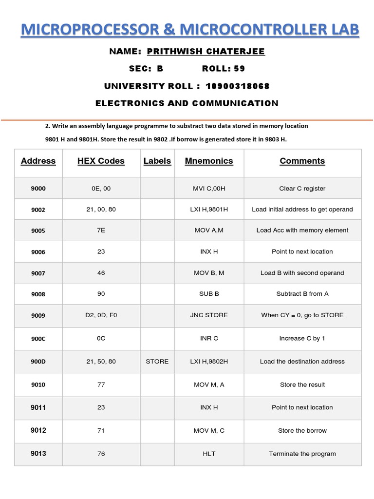 Microprocessor & Microcontroller Lab | PDF | Assembly Language | Integrated Circuit