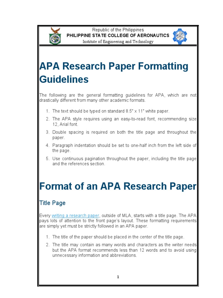 APA Research Paper Formatting Guidelines: Title Page | PDF | Citation ...