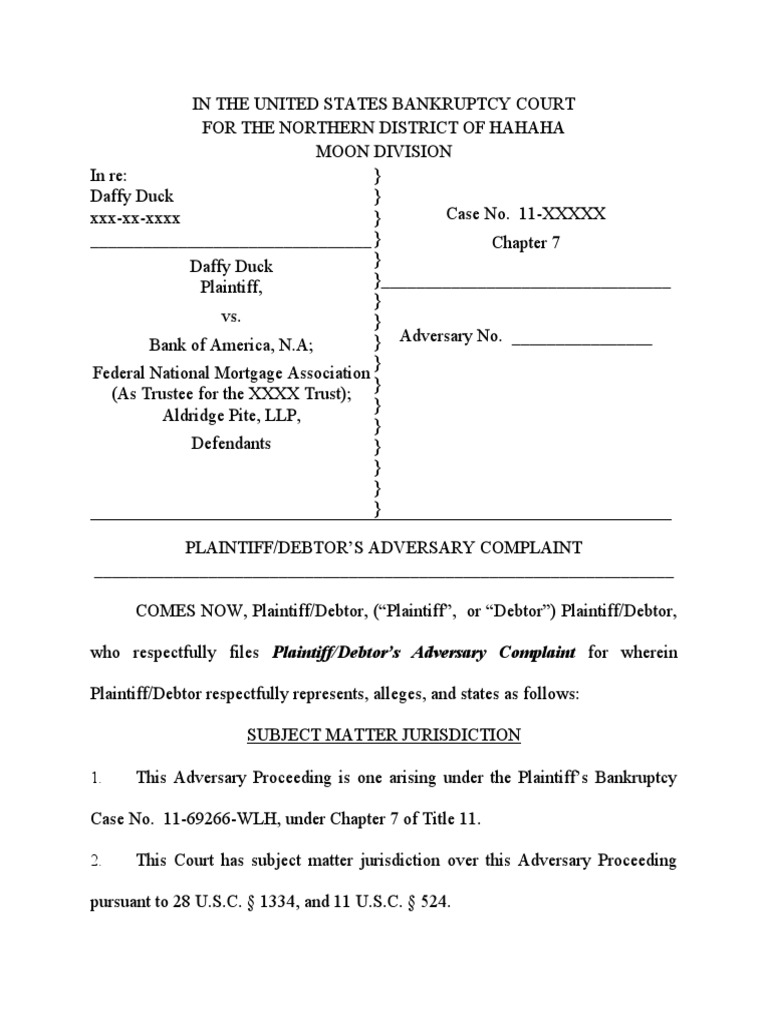 Adversary Complaint Filed Into Bankruptcy Court | PDF | Injunction ...