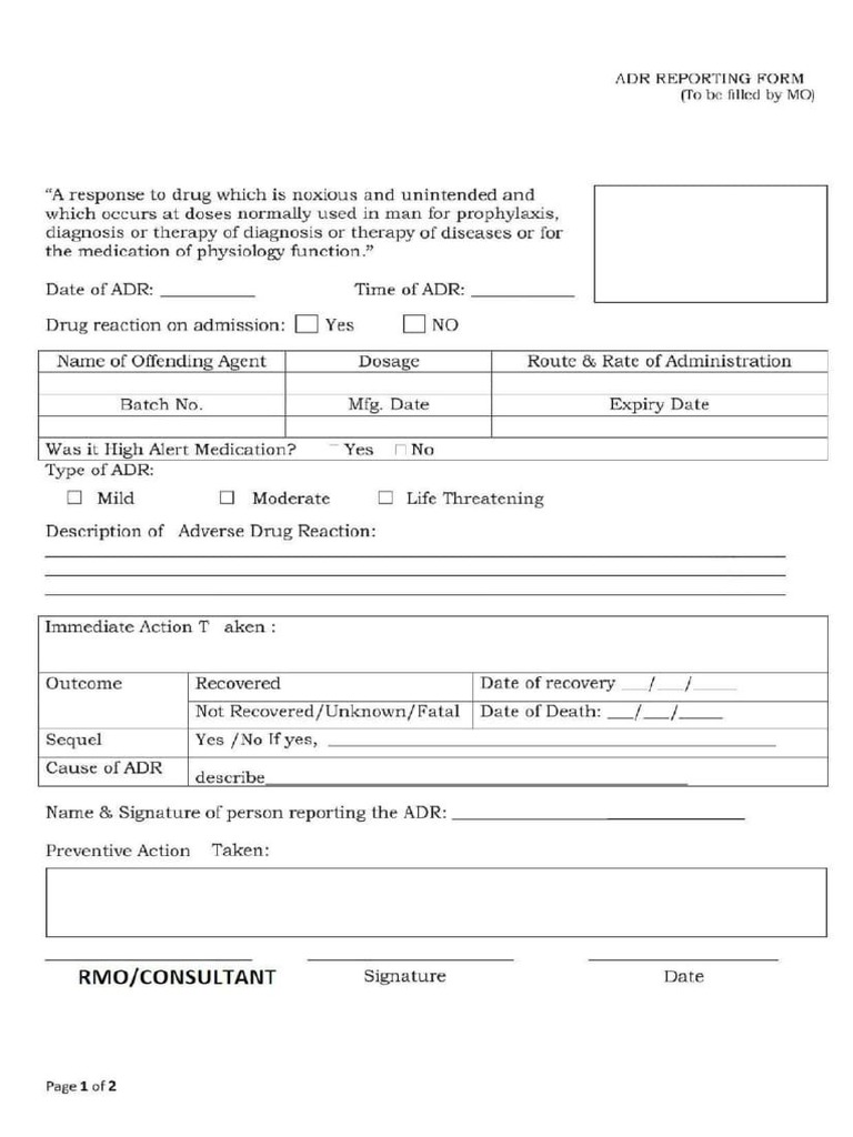 Adr Reporting Form With Rca and Capa | PDF