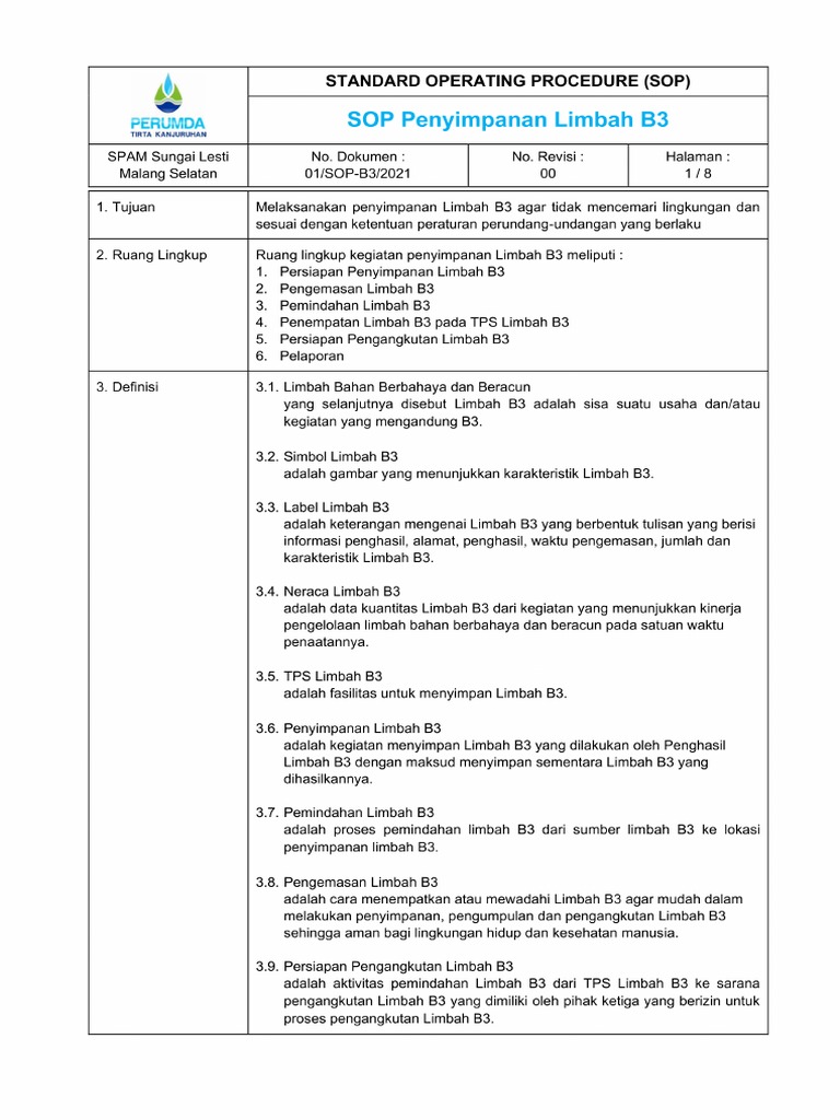 Lampiran 9 - SOP Penyimpanan Limbah B3 | PDF