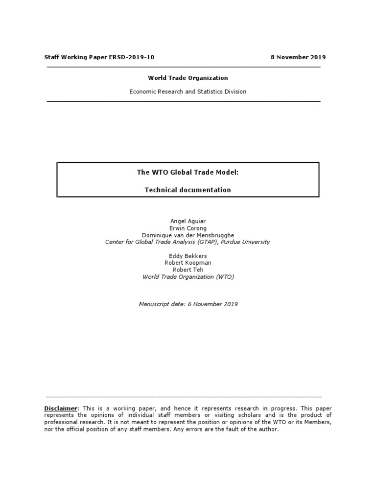 The WTO Global Trade Model: Technical Documentation: Center For Global ...