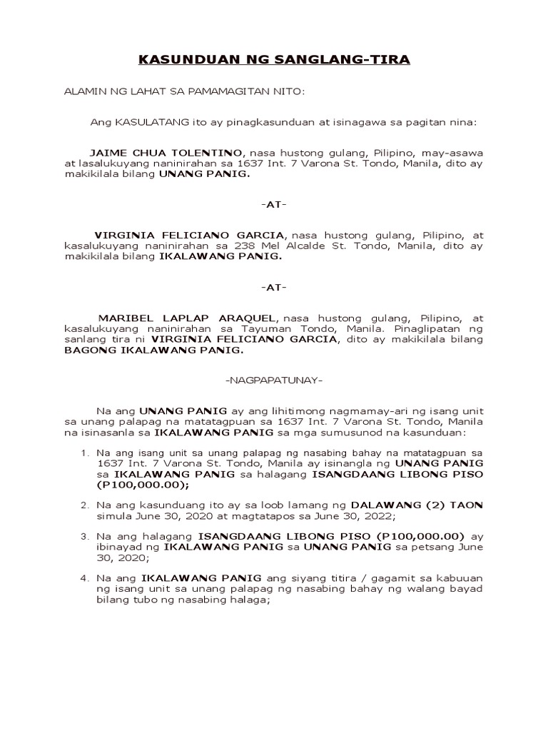 Kasunduan NG Sanglang-Tira | PDF