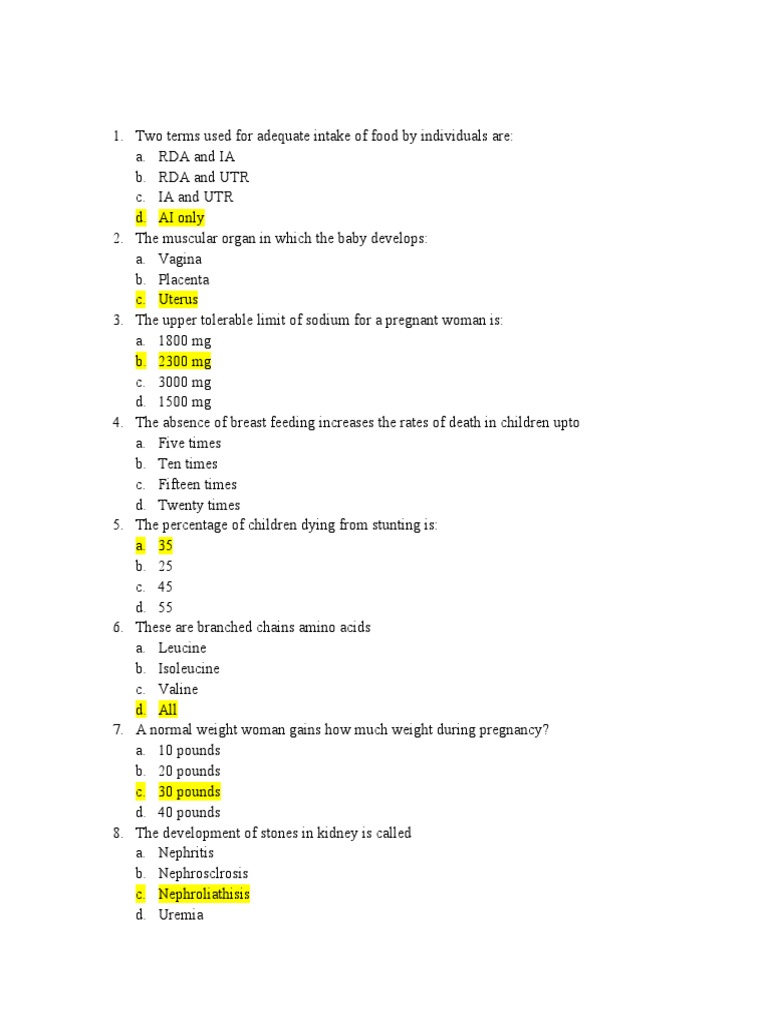 Mcqs M.phill Preparation Solved | PDF | Nutrients | Fat