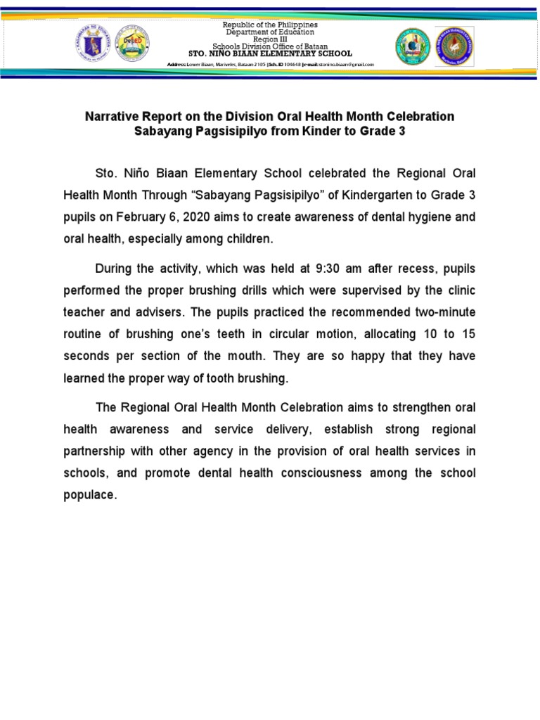 Narrative Report On The Division Oral Health Month Celebration | PDF