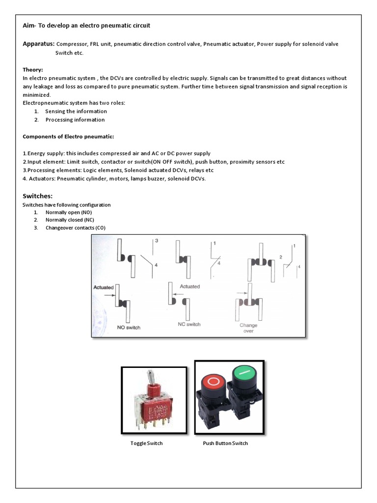 Switches:: Aim-To Develop An Electro Pneumatic Circuit Apparatus | PDF ...