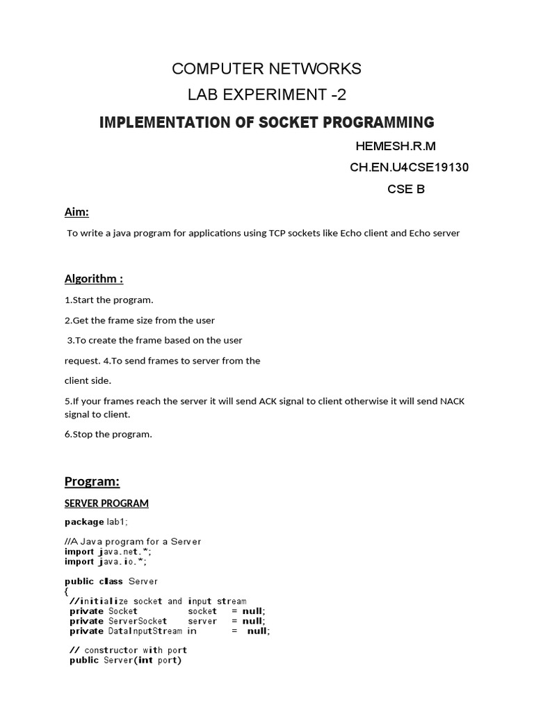 CH - En.u4cse19130 CN Lab 2 | PDF | Network Socket | Port (Computer ...