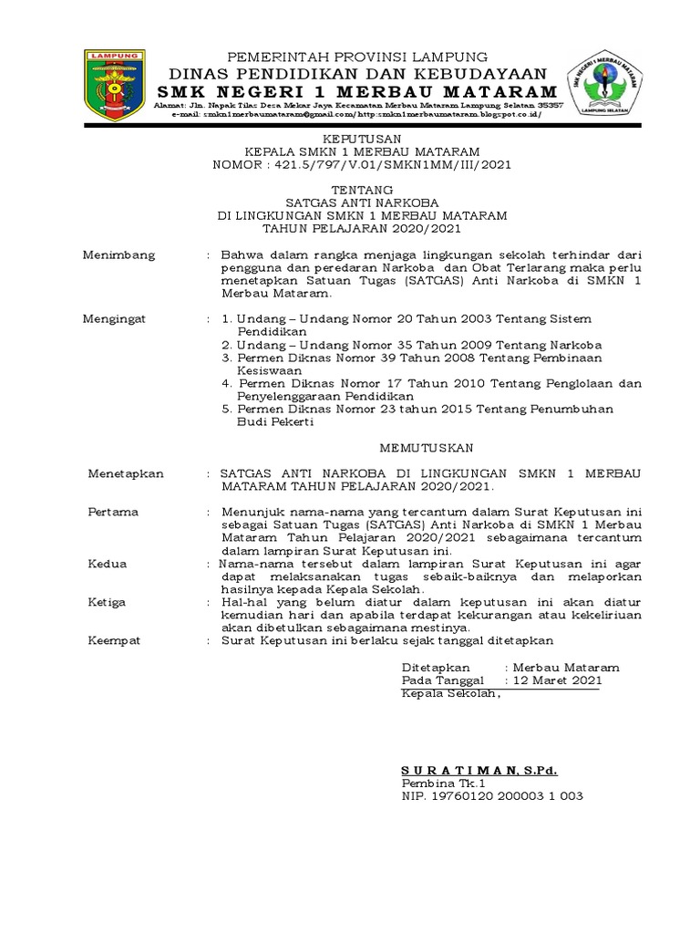 Contoh SK SATGAS NARKOBA | PDF