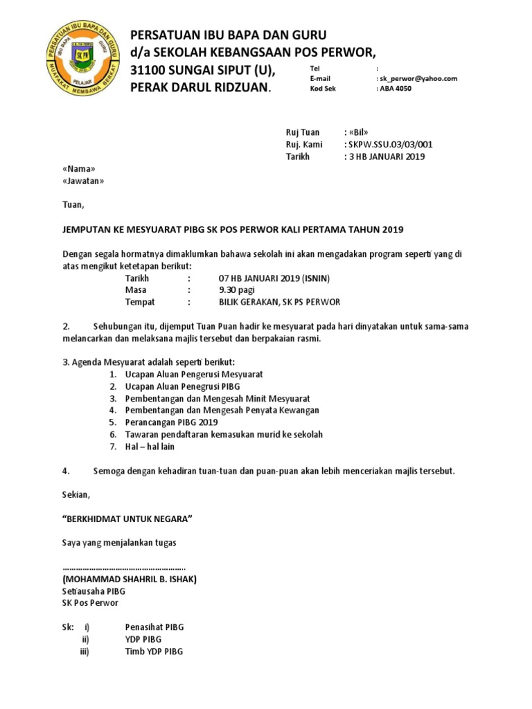 Surat Jemputan Mesyuarat 2018 | PDF