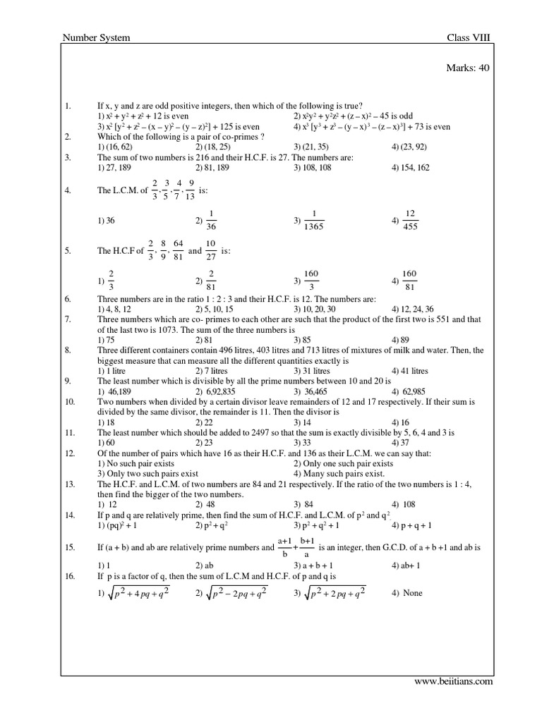 Class VIII Number System: P PQ Q P PQ Q P PQ Q | PDF | Numbers ...