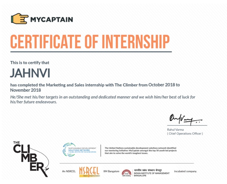 MyCaptain Internship Certificate | PDF
