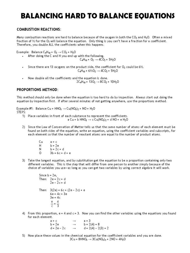 Balancing Hard To Balance Equations | PDF | Equations | Mathematical ...
