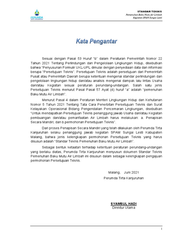 Draft Pertek Air Limbah - Bab 0 Kata Pengantar | PDF