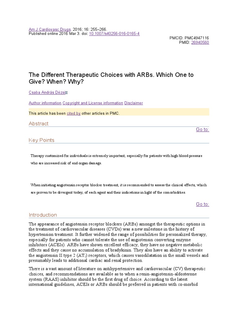 The Different Therapeutic Choices With Arbs. Which One To Give? When ...