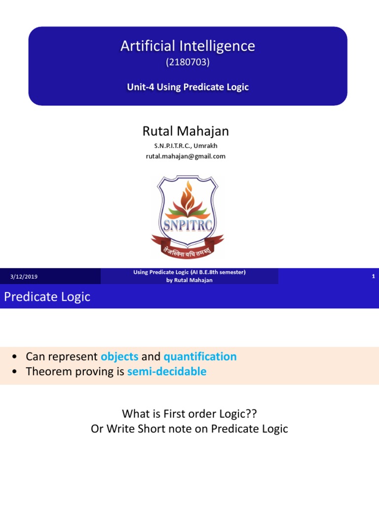 Unit-4 Using Predicate Logic | PDF | Deductive Reasoning | Logic