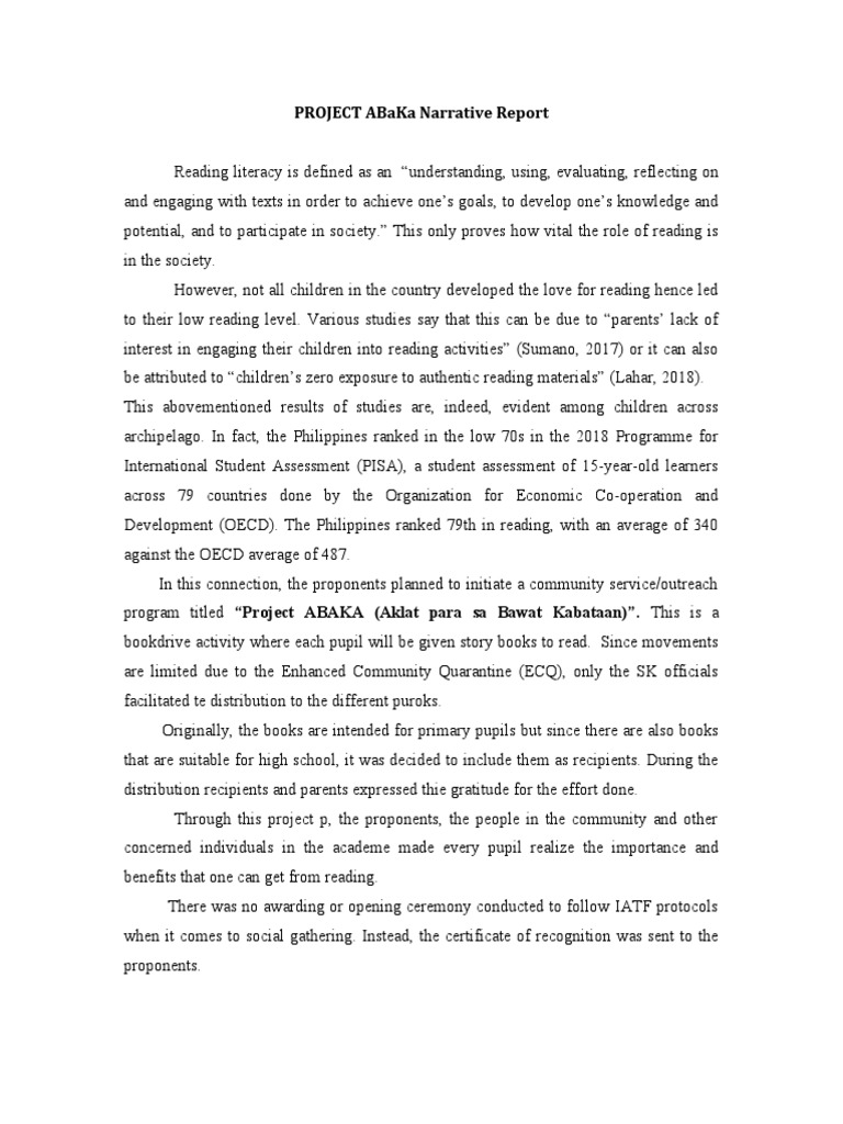 PROJECT ABaKa Narrative Report | PDF