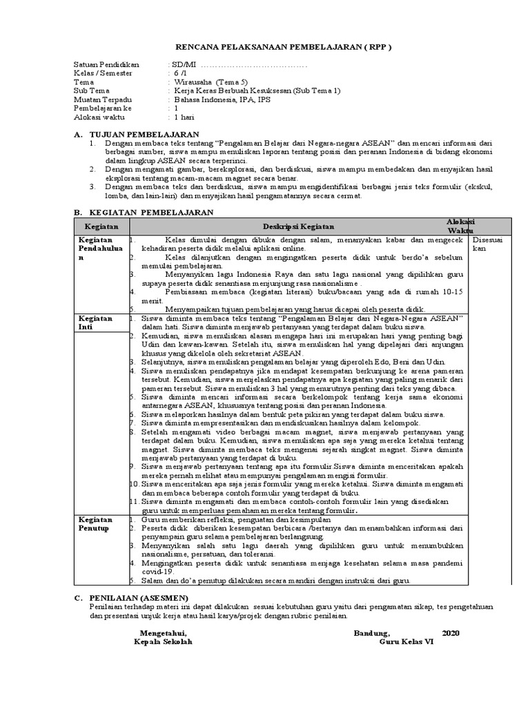 13 RPP DARING KELAS 6 TEMA 5 ST 1 - WWW - Kherysuryawan.id | PDF
