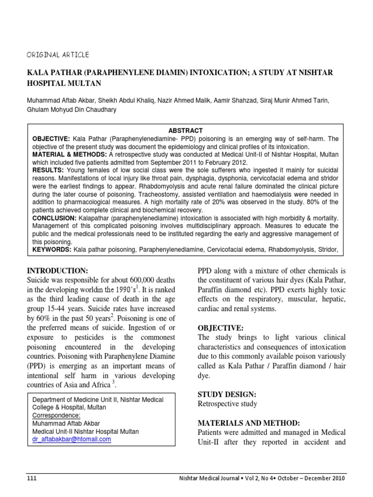 Kala Pathar Intoxication Study at Nishtar | PDF | Intravenous Therapy ...