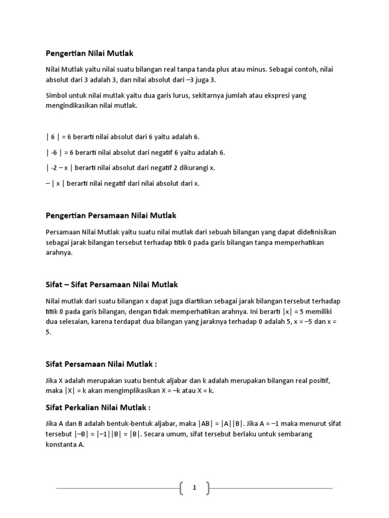 Sifat Persamaan Nilai Mutlak | PDF | Metode & Bahan Ajar