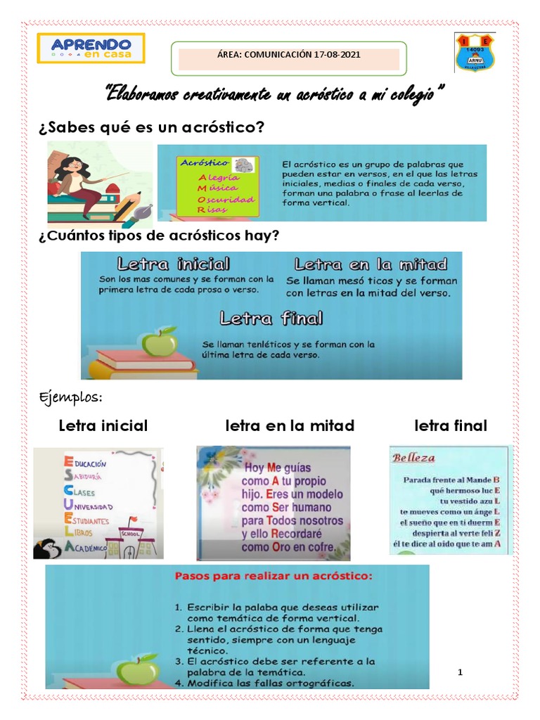 Cómo crear un acróstico para niños | PDF | Artes del Lenguaje y ...