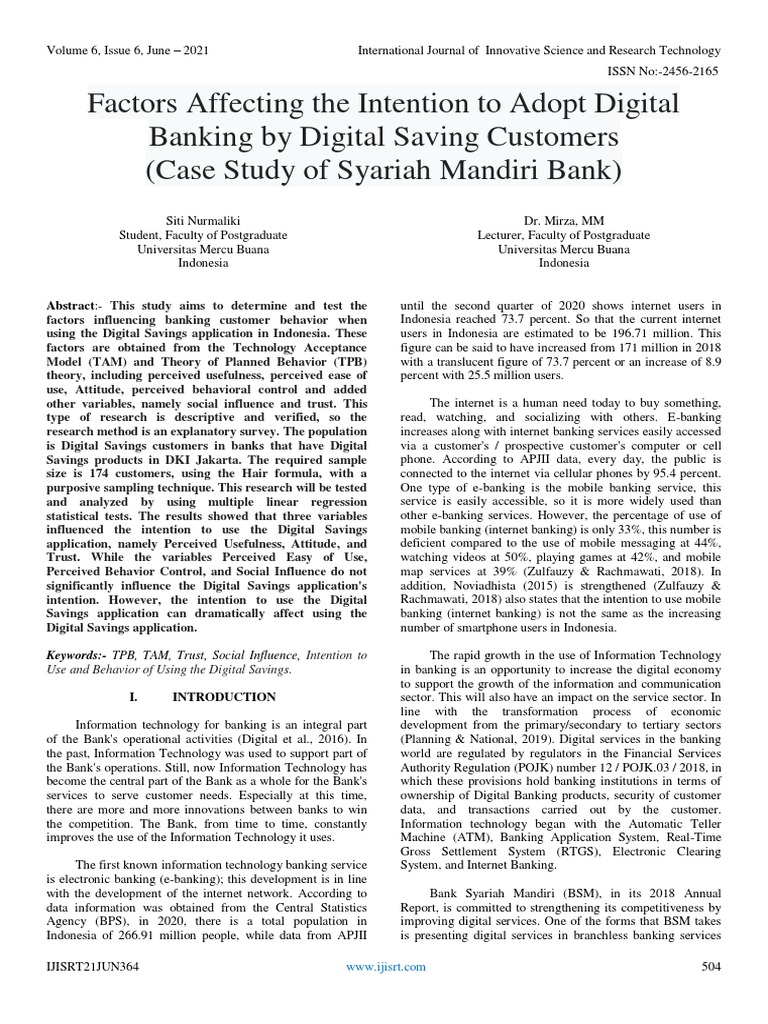Factors Affecting The Intention To Adopt Digital Banking by Digital Saving Customers (Case Study ...