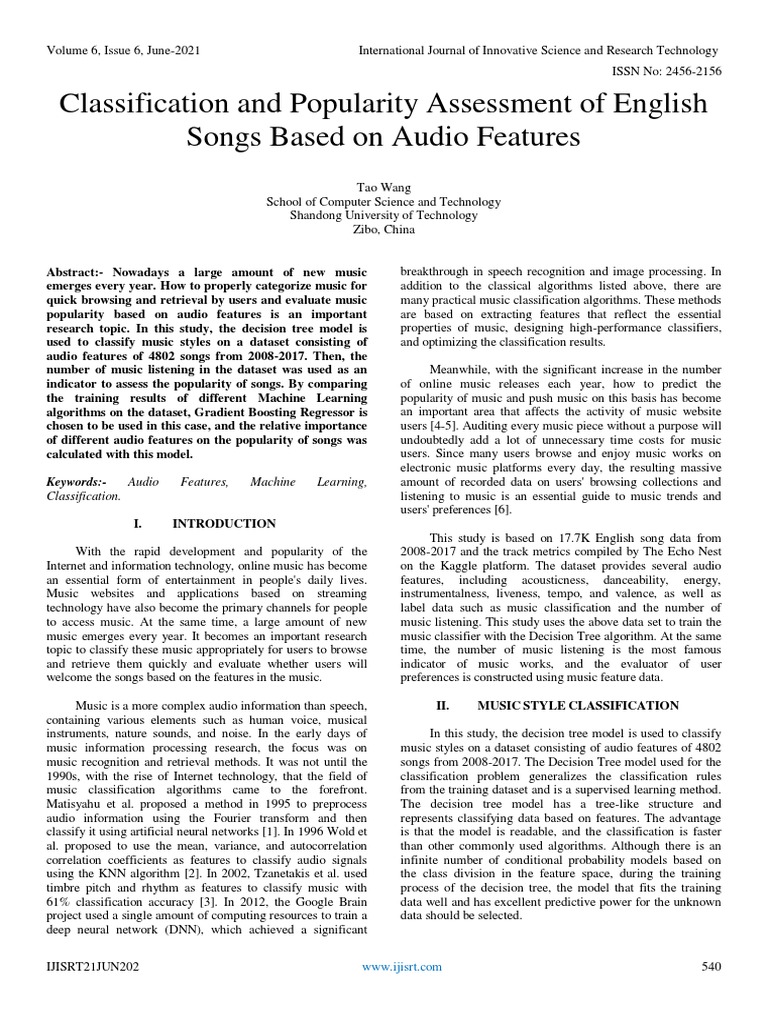 Classification and Popularity Assessment of English Songs Based On ...