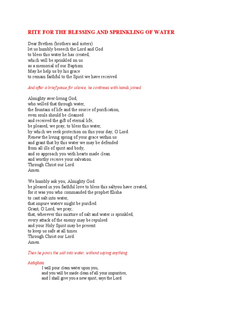 Rite For The Blessing and Sprinkling of Water-1 | PDF | Jesus | Baptism