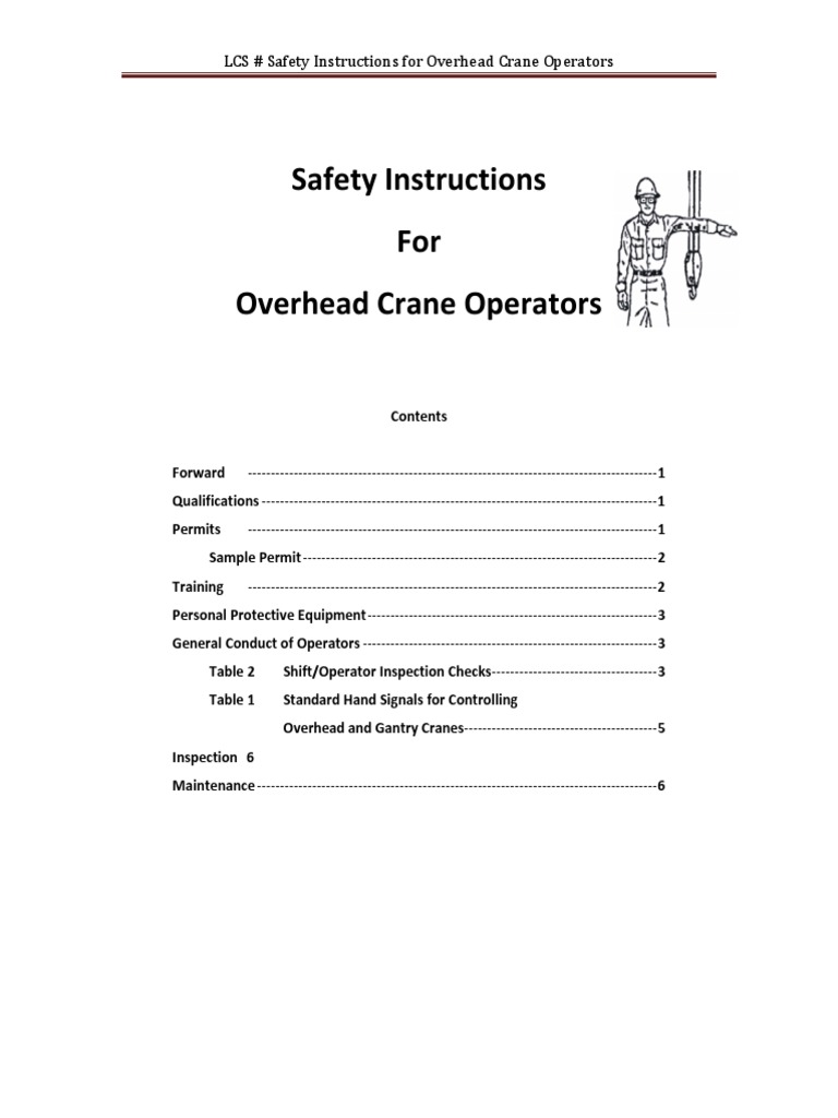 Overhead Crane Operator Safety Manual | PDF | Crane (Machine ...