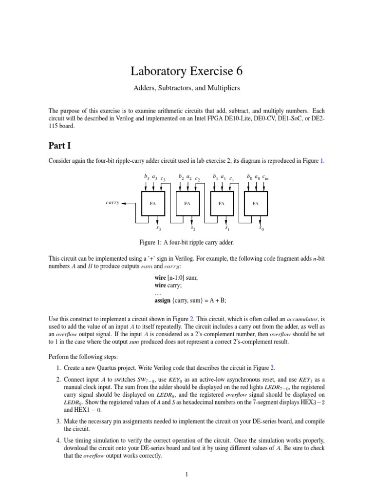 Laboratory Exercise 6: Adders, Subtractors, and Multipliers | PDF | Arithmetic | Computer ...