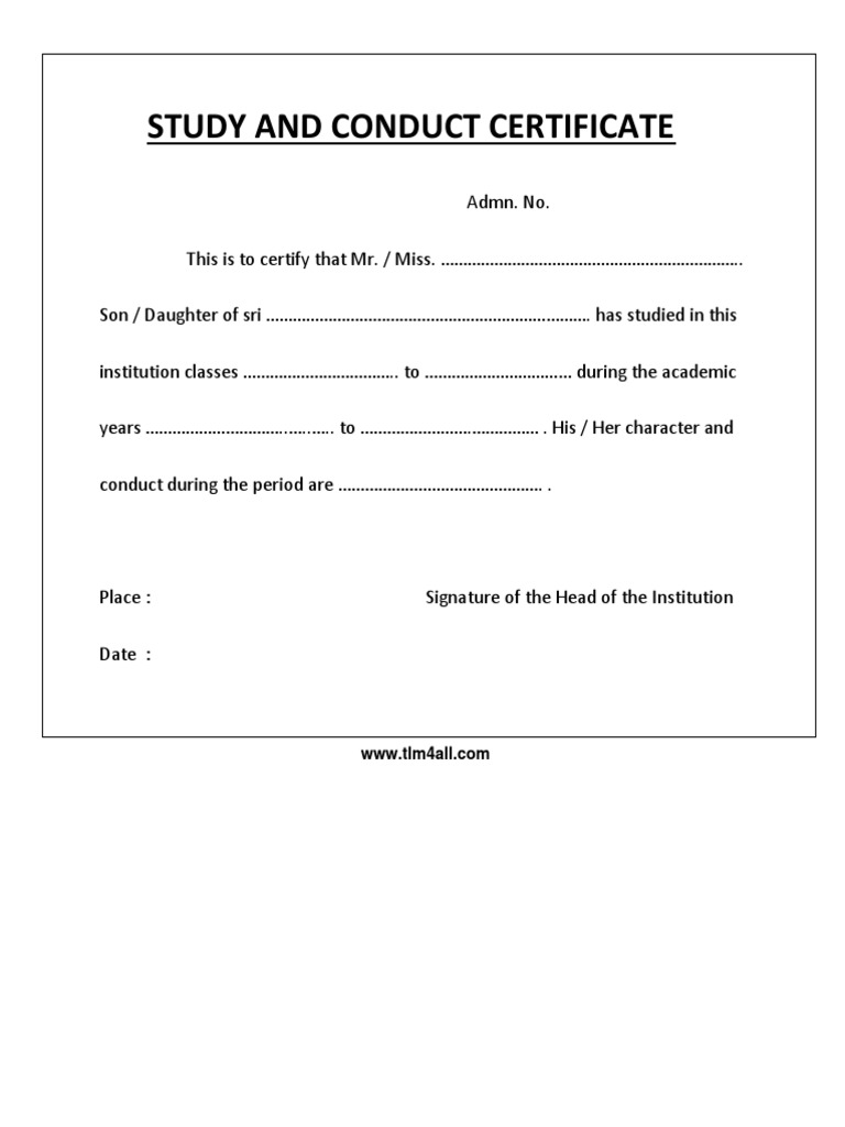 Study & Conduct Certificate Form | PDF