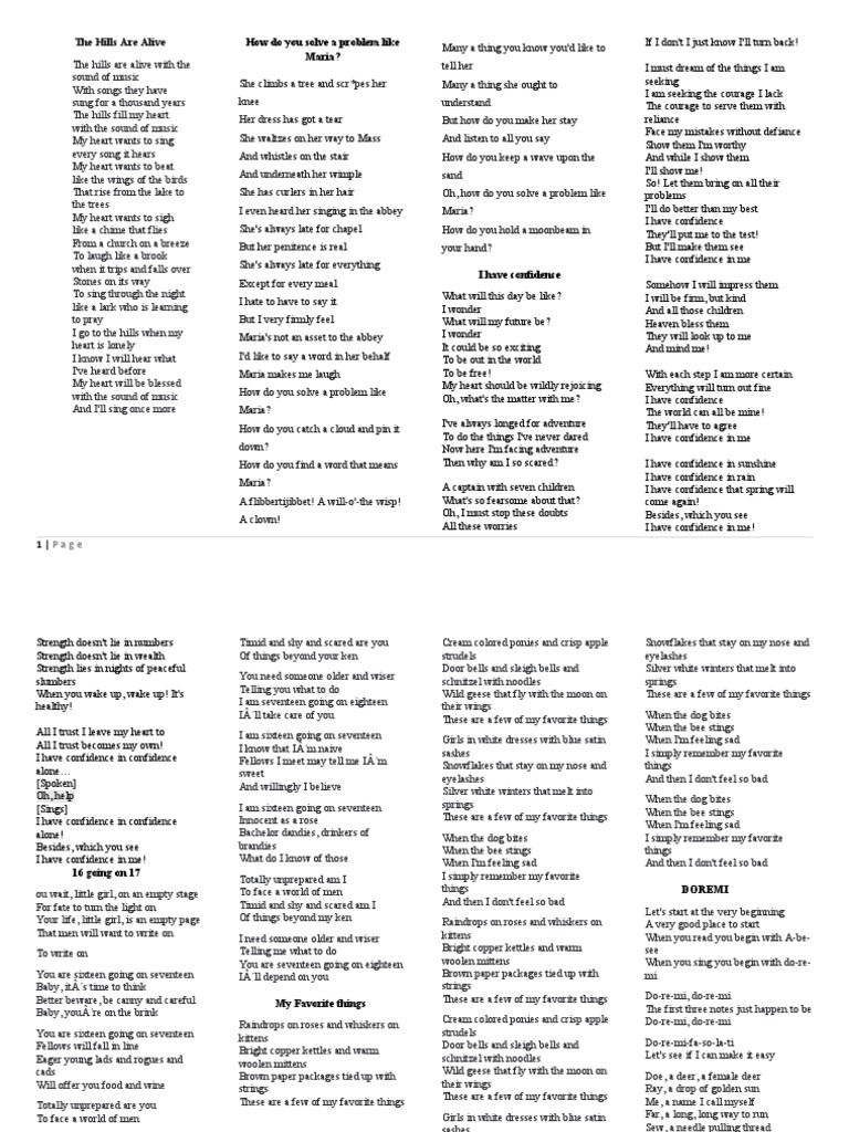 Lyrics For Sound of Music | PDF