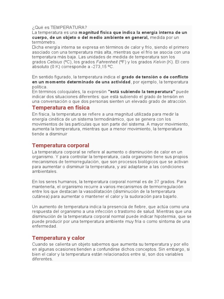 Diferencia Entre Calor y Temperatura. | PDF | Temperatura | Calor