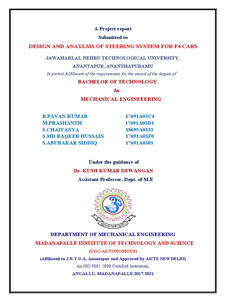 Design and Anaylsis of Steering System For F4 Cars | Download Free PDF ...