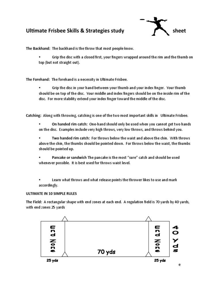 Ultimate Frisbee Skills & Strategies Study Sheet | PDF | Leisure | Team ...