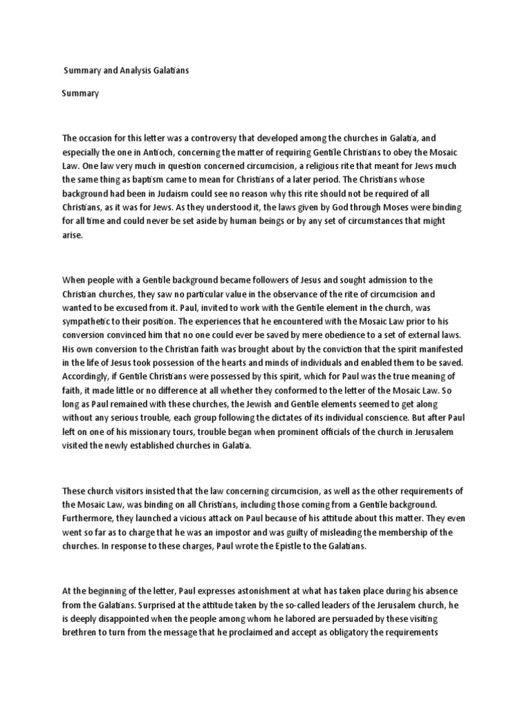 Summary And Analysis Galatians Pdf Paul The Apostle Epistle To