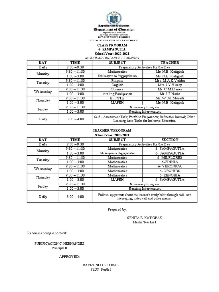 Class Program Modular Distance Learning | PDF | Human Communication ...