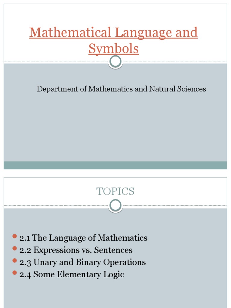 Mathematical Language And Symbols: Department Of Mathematics And 