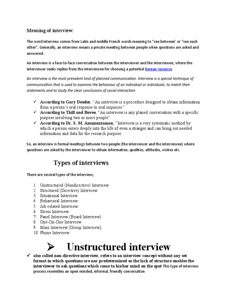 Unstructured Interview: Types of Interviews | PDF | Interview | Job ...
