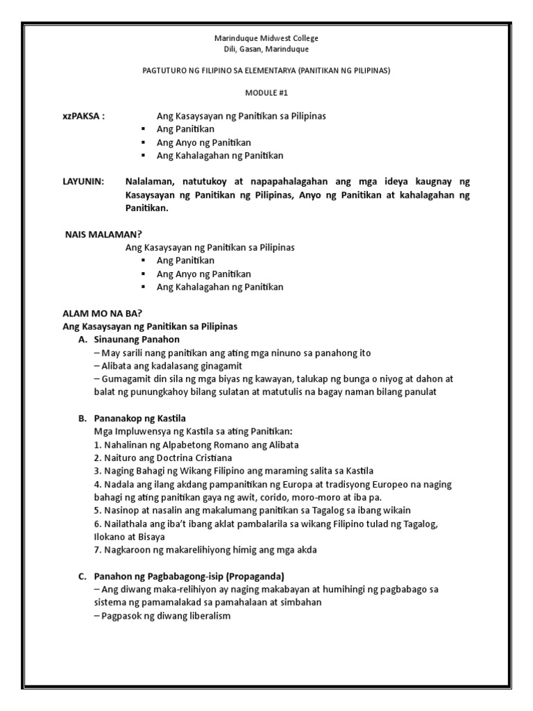 Fil Elem Module #1 BEED3 | PDF