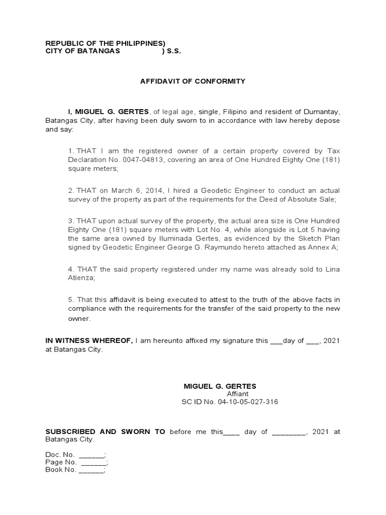 Affidavit of Conformity | PDF