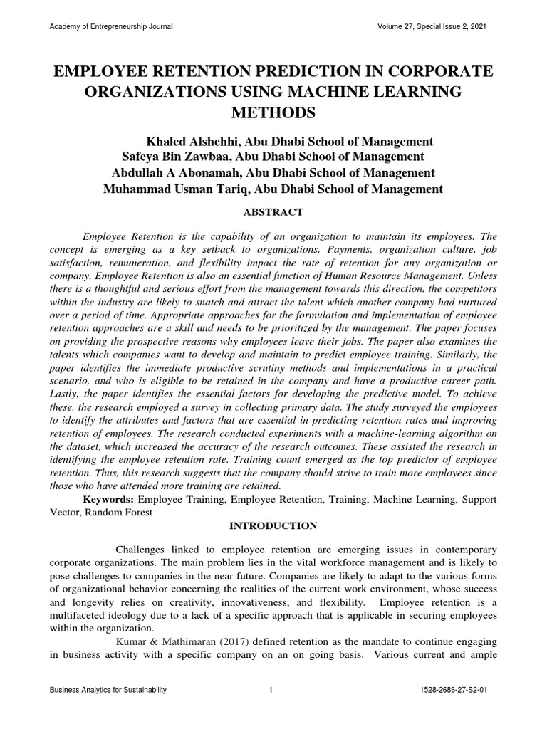 Employee Retention Prediction in Corporate Organizations Using Machine ...