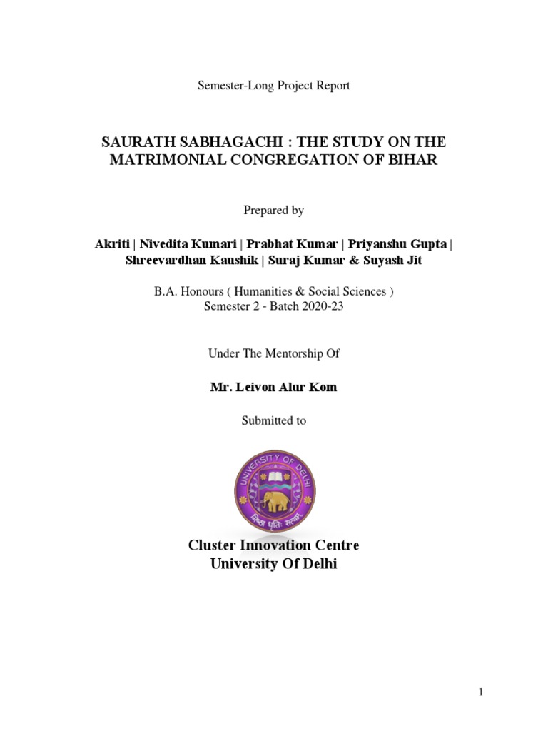 Semester Long Project Report Saurathsabha | PDF | Marriage