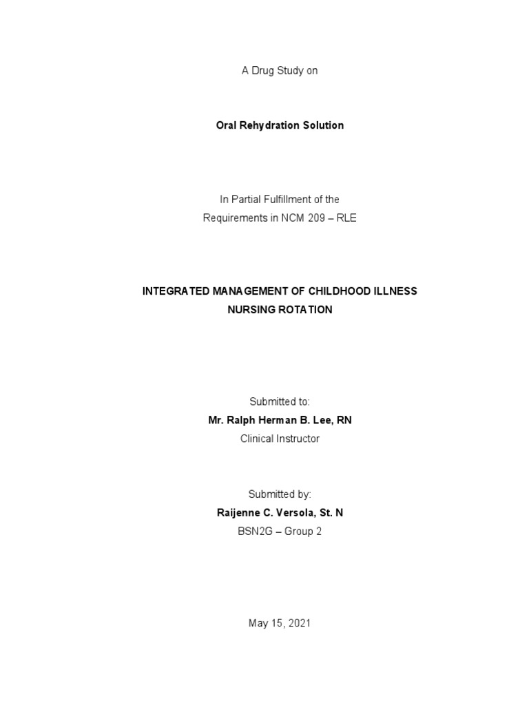 Oral Rehydration Solution: A Drug Study On | PDF | Diseases And ...