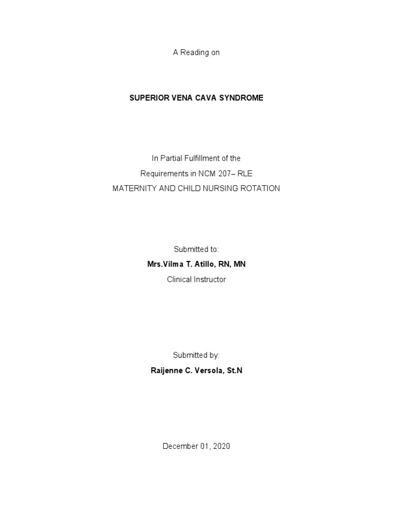 A Reading On: Superior Vena Cava Syndrome | PDF | Vein | Medicine