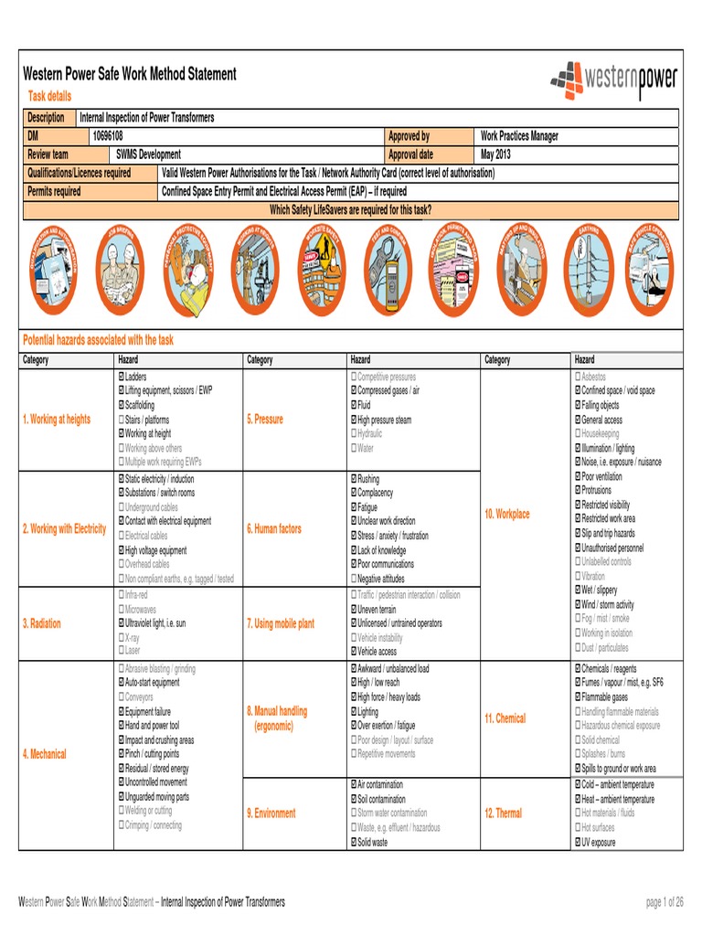 Western Power Safe Work Method Statement: Task Details | PDF | Personal ...