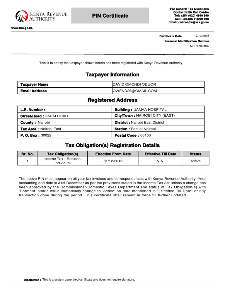 Kra Pin | PDF | Taxes | Taxpayer