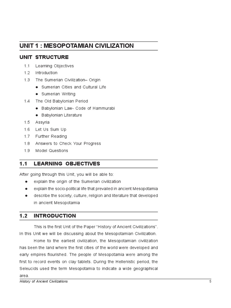 Unit 1: Mesopotamian Civilization | PDF | Mesopotamia | Babylonia