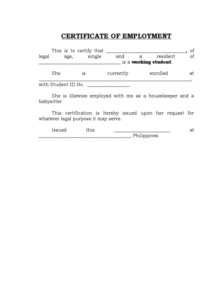 Cert of Employment - Working Student | PDF