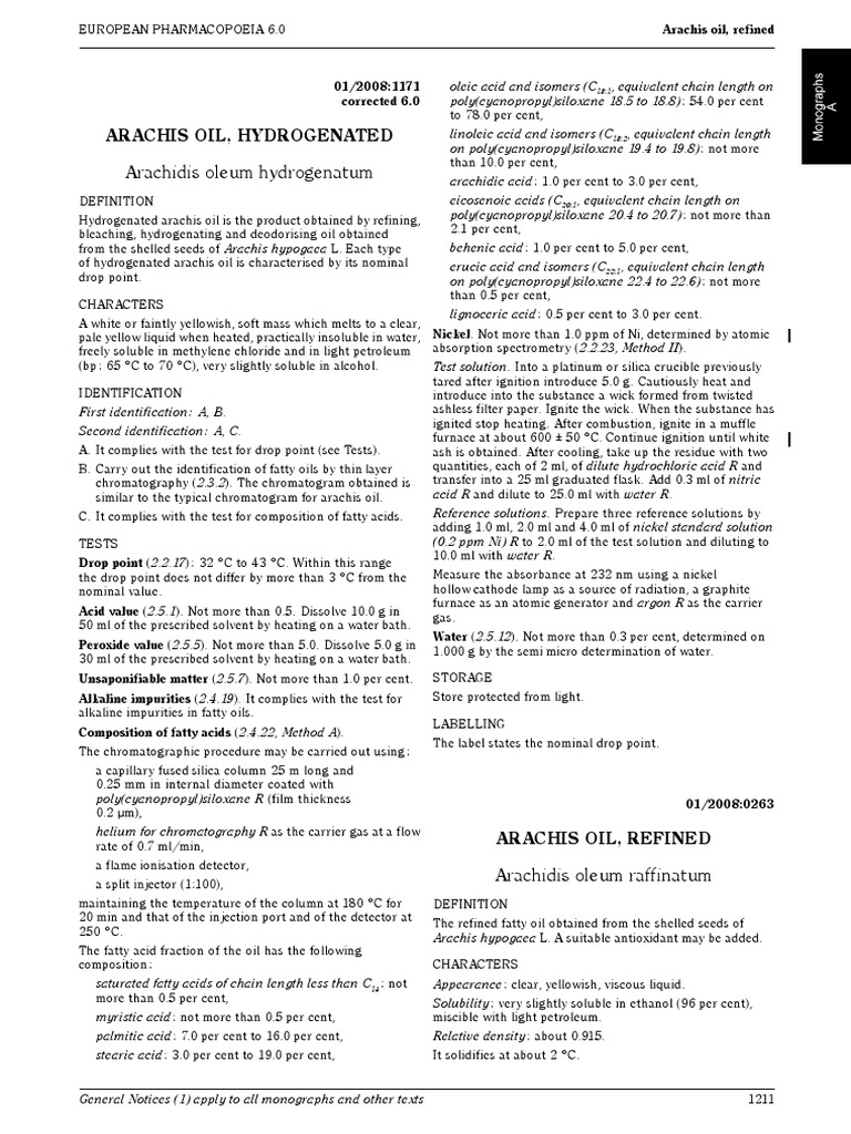 Hydrogenated Arachis Oil Monograph | PDF | Solution | Chromatography