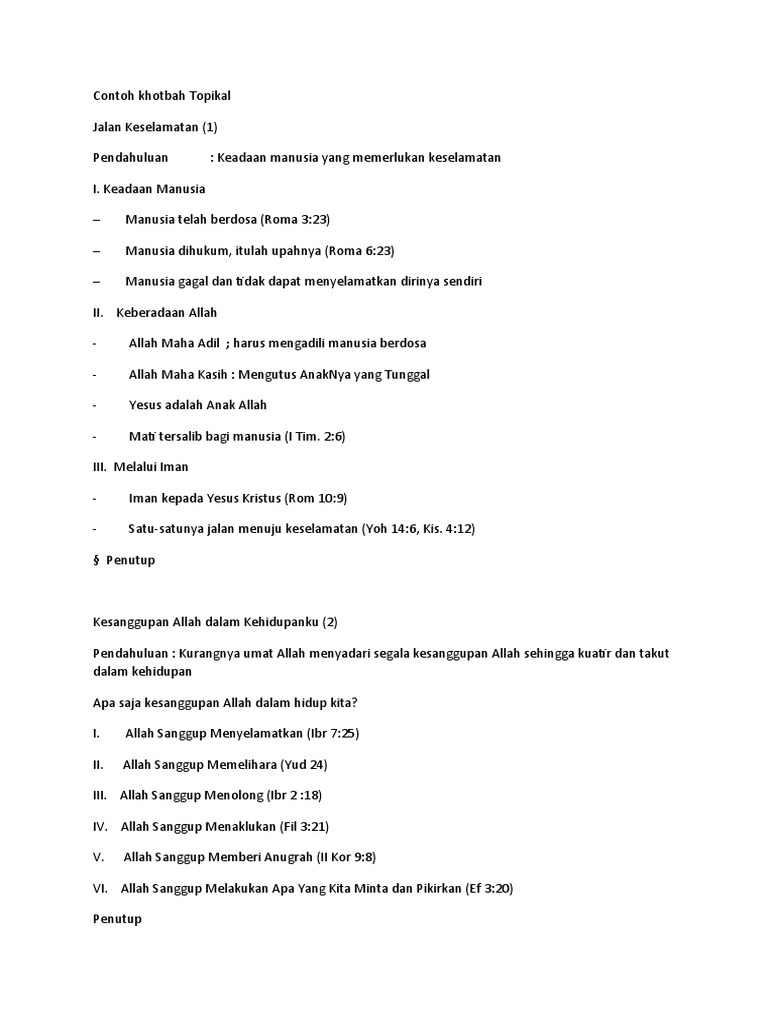 Contoh Khotbah Topikal dan Ekspositori | PDF | Filsafat | Agama ...